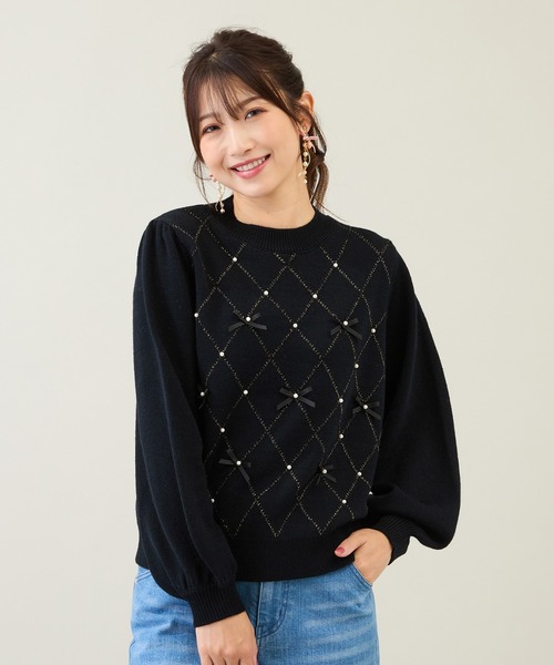 ローズティアラ（Rose Tiara）/アーガイルリボンニット Rose Tiara（ローズティアラ） ニット セーター アーガイルリボン