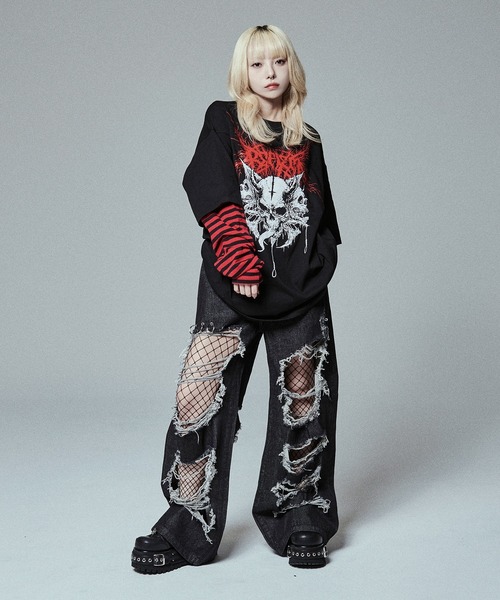 Yahoo!オークション - 「REFLEM」 7分袖カットソー FREE ブラック×ホ...