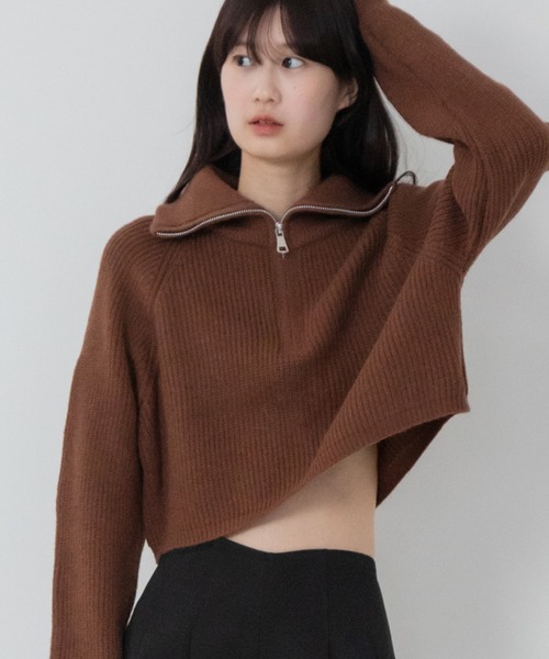 HEILIS ニット セーター ハーフジップクロップドニットトップス / 長袖 ラグラン ジップニット ニットブルゾン タートル レディース ...