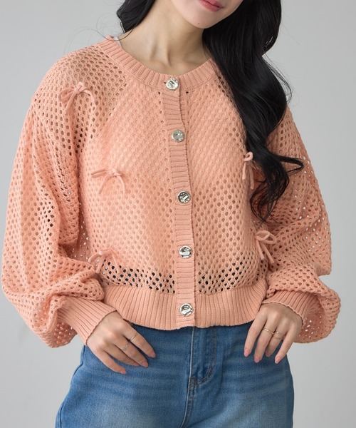 &. NOSTALGIA カーディガン 「ZOZO限定」メッシュ編みリボンニットカーデ レディース : ZOZOTOWN Yahoo!店 - 通販 - Yahoo!ショッピング