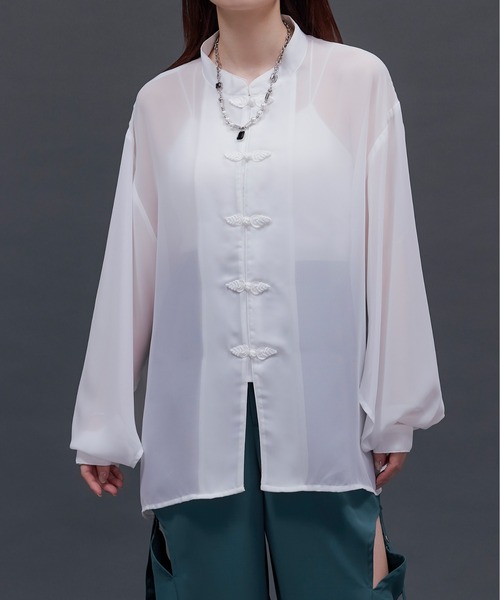 Ellno Loset シャツ 2wayスリットチャイナシアーシャツ メンズ レディース : ZOZOTOWN Yahoo!店 - 通販 ...