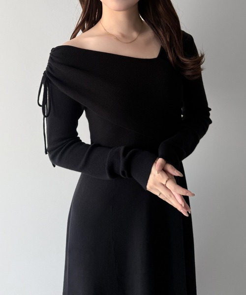 ミピアール（mipiarl）/mipiarl 　2wayネックドレープフレアニットワンピース mipiarl ワンピース 2wayネックドレープフレアニットワンピース