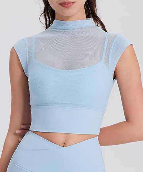 HYS SHOP レディース クロップド丈レイヤード風ブラ一体型メッシュヨガトップス : ZOZOTOWN Yahoo!店 - 通販 - Yahoo!ショッピング
