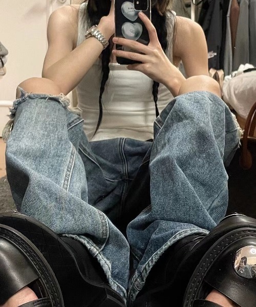 Yahoo!オークション - 「MGV」 ダメージ加工デニムパンツ MEDIUM ブル...