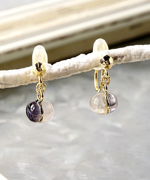 イヤリング 「itam」アイタム/ 天然石NATURAL STONE 2STONES ブラス ノンホールピアス レディース ...
