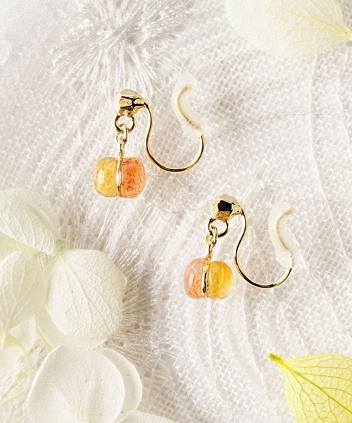 イヤリング 「itam」アイタム/ 天然石NATURAL STONE 2STONES ブラス ノンホールピアス レディース ...