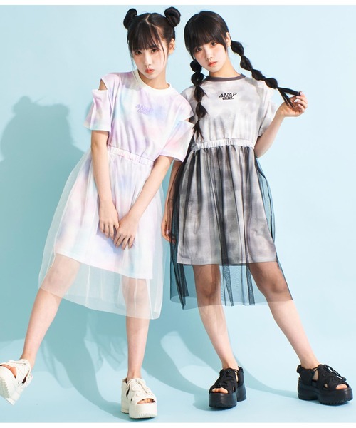 ANAP GiRL ワンピース チュール重ねタイダイ柄ワンピース キッズ 子供服 女の子 : ZOZOTOWN Yahoo!店 - 通販 ...