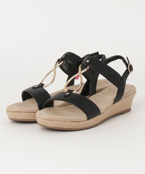 ABC-MART サンダル ABC SELECT エービーシーセレクト RING WEDGE 4 リングウエッジ W2021 BLACK ...