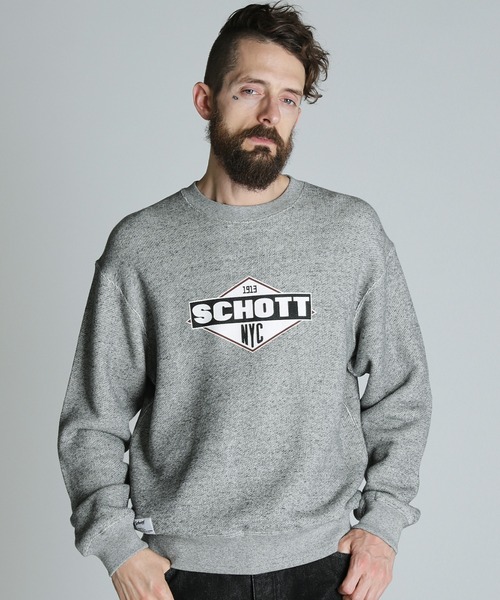 Schott N.Y.C（ショット） トレーナー スウェット Schott/ショット/SALT AND PEPPER SWEAT OG LOGO/ソルトアンドペッパー オージーロゴ メンズ ...