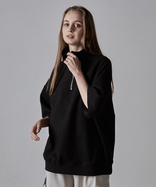 tシャツ Tシャツ 【CLEL】half zip fake suede half sleeve pullover/ハーフジップ フェイク ...