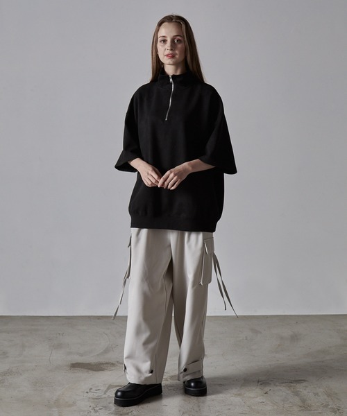 tシャツ Tシャツ 【CLEL】half zip fake suede half sleeve pullover/ハーフジップ フェイク ...