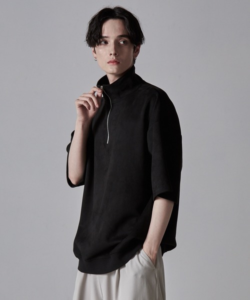 tシャツ Tシャツ 【CLEL】half zip fake suede half sleeve pullover/ハーフジップ フェイク ...