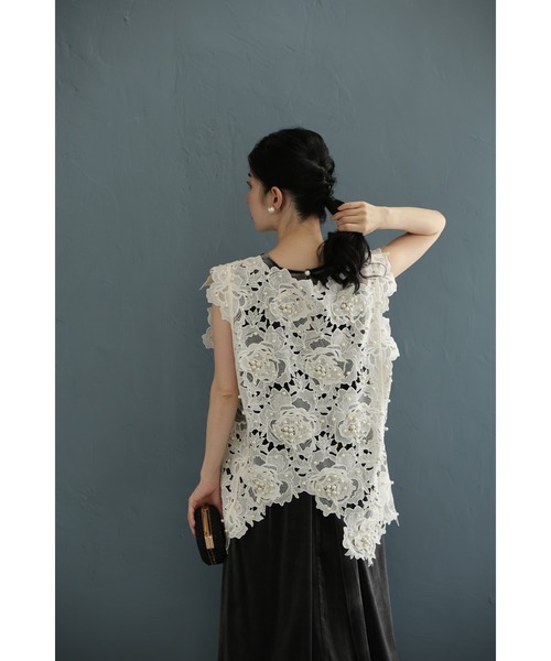 cawaii tシャツ 着飾るパールの花レースカットソートップス レディース