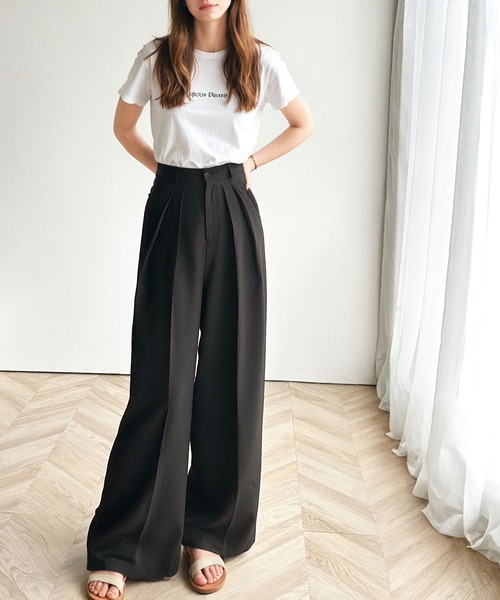 classicalelf スラックス パンツ さらっと美脚。細見え2インタックハイウエストワイドスラックスパンツ レディース : ZOZOTOWN Yahoo!店 - 通販 - Yahoo ...