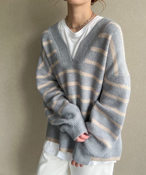 Yahoo!オークション - 「JUNOAH」 Vネックニット FREE オートミール レ...