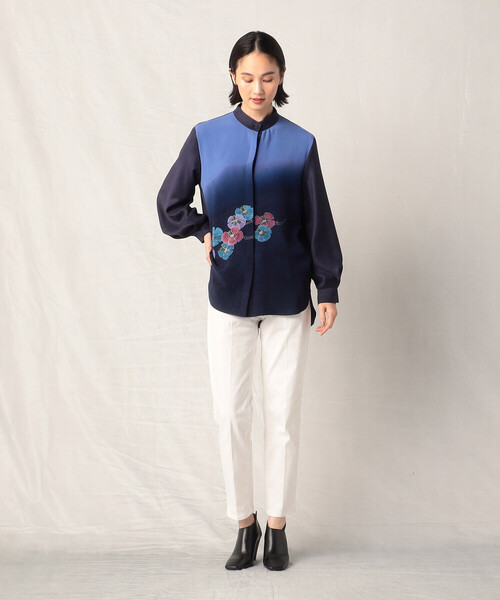 K．T キヨコ タカセ（K．T KIYOKO TAKASE）/ダブルクレープ友禅プリント スタンドカラーシャツ K.T KIYOKO TAKASE（K.T キヨコ タカセ） ブラウス シャツ ダブル