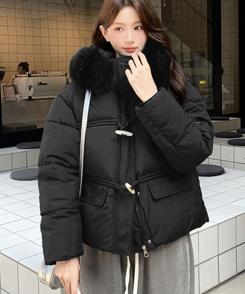 コート アウター フェイクファー付きフードショート丈中綿ジャケット