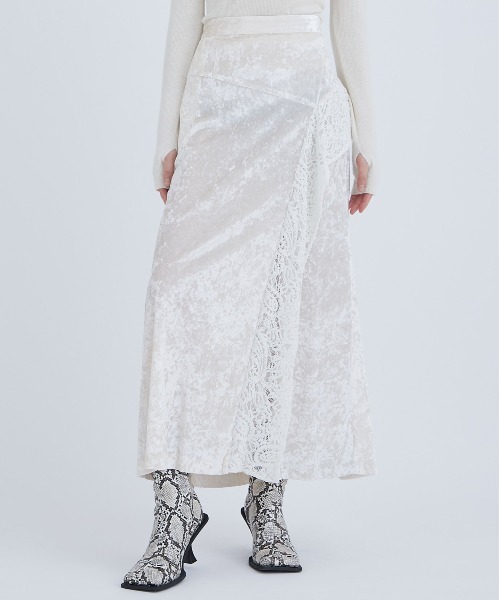 【中古】ステュディオス STUDIOUS Crush Velbet Skirt クラッシュ ベルベット スカート スリット レース 1 白 STUDIOUS（ステュディオス） スカート 「STUDIOUS/ステュディオス