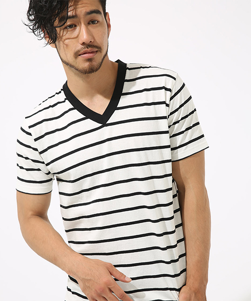 AZUL BY MOUSSY（アズールバイマウジー） tシャツ 天竺ボーダーVネック半袖T メンズ : ZOZOTOWN Yahoo!店 ...