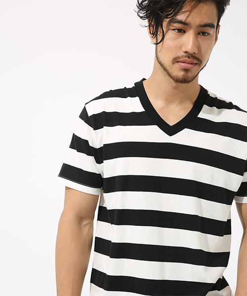 AZUL BY MOUSSY（アズールバイマウジー） tシャツ 天竺ボーダーVネック半袖T メンズ : ZOZOTOWN Yahoo!店 ...