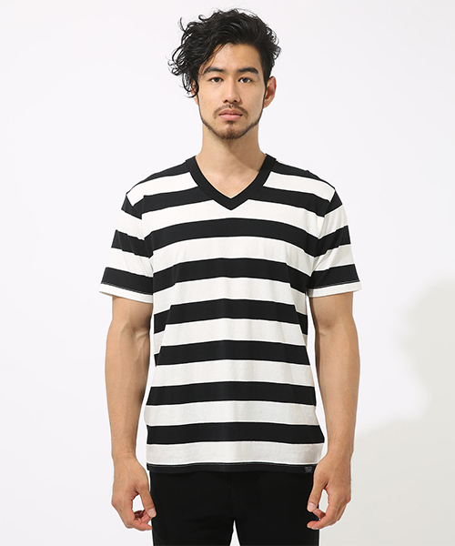 AZUL BY MOUSSY（アズールバイマウジー） tシャツ 天竺ボーダーVネック半袖T メンズ : ZOZOTOWN Yahoo!店 ...