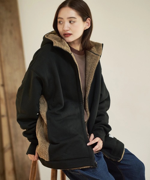 go slow caravan パーカー Duckster/ダックスター 裏毛/ボア ボンディング Rev.パーカー メンズ レディース ...