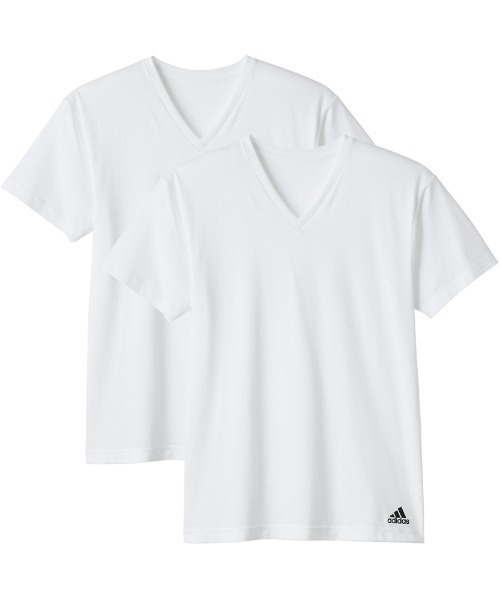 インナーシャツ 肌着 adidas/アディダス VネックTシャツ ワンポイントロゴ 2枚組 綿100％ メンズ : 86816628 ...