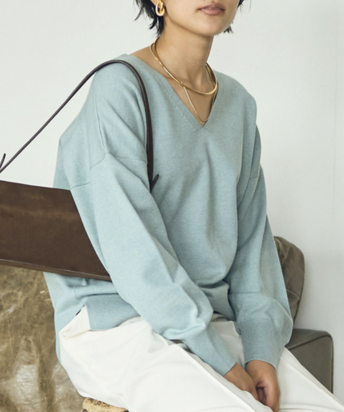 Rouge vif 「Rouge vif」 Vネックニット フリー ブルー レディース : ZOZOTOWN Yahoo!店 - 通販 - Yahoo!ショッピング