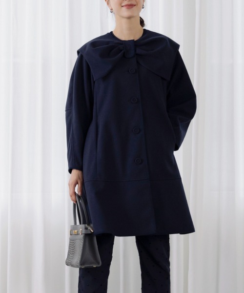 イタリア素材 ウール混 ボトルネックロングコート ファッション コート