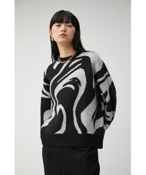 AZUL BY MOUSSY ニット セーター MARBLE JACQUARD KNIT TOPS/マーブルジャガードニットトップス レディース : ZOZOTOWN Yahoo!店 - 通販 ...