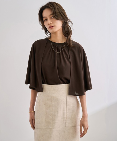 ROPE'（ロペ） ブラウス シャツ 「洗える」ケープスリーブ リンキング