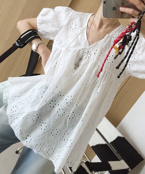 SAISON DE PAPILLON（セゾンドパピヨン） tシャツ 半袖 「ZOZO限定」レディース チュニック ふんわり リボン コットン ...