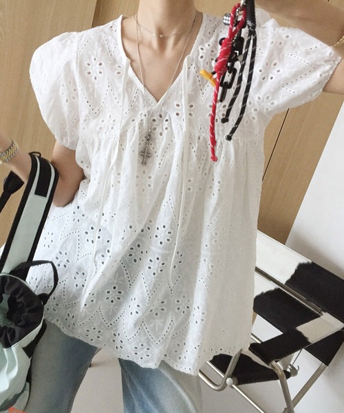 SAISON DE PAPILLON（セゾンドパピヨン） tシャツ 半袖 「ZOZO限定」レディース チュニック ふんわり リボン コットン ...