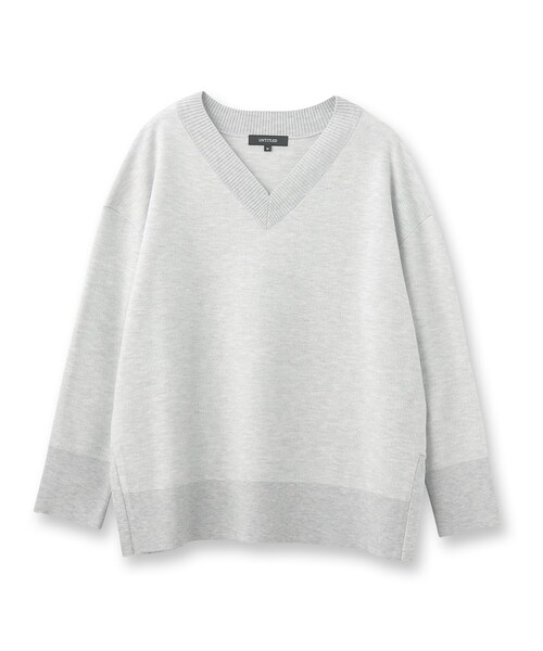 アンタイトル（UNTITLED）/【体型カバー洗える】ヘリンボーン柄 Vネックプルオーバーニット UNTITLED（アンタイトル） ニット セーター 「体型カバー/洗える