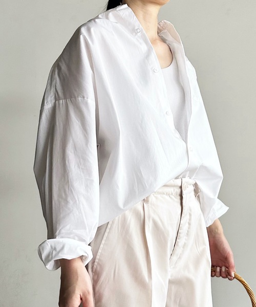 COMMON WARE ブラウス シャツ COMMONWARE:ビッグサイズバンドカラーシャツL/S レディース メンズ : ZOZOTOWN ...