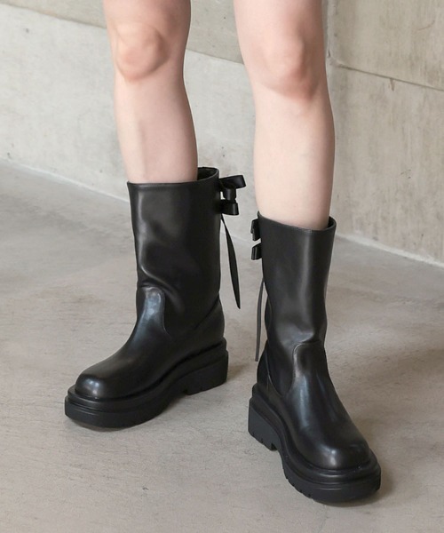 DONOBAN（ドノバン） ブーツ バックリボンミドルブーツ レディース