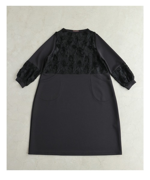 cawaii ワンピース （黒）黒花レリーフのゆるやかコクーンシルエット