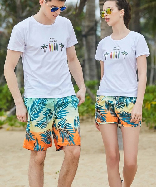 emonique 水着 サーフパンツ 男女ペア デザインアソート 海パン 速乾 水陸両用 スイムショート メンズ レディース ...