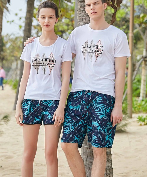 emonique 水着 サーフパンツ 男女ペア デザインアソート 海パン 速乾 水陸両用 スイムショート メンズ レディース ...