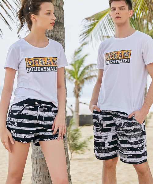 emonique 水着 サーフパンツ 男女ペア デザインアソート 海パン 速乾 水陸両用 スイムショート メンズ レディース ...