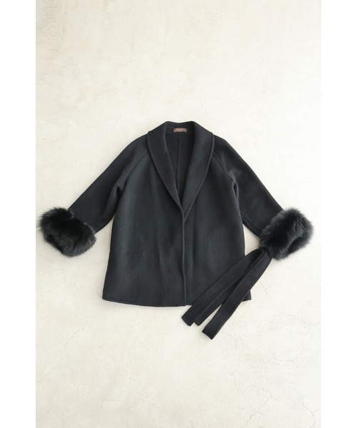 cawaii コート アウター 取り外しできるファー袖ウールライクコート