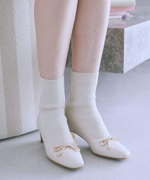 Maison de FLEUR（メゾンドフルール） ブーツ リボンビジューニット