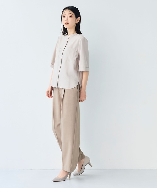 CROSS FUNCTION ブラウス シャツ 「シワになりにくい」サマナチュラ リネンライクバンドカラーハーフスリーブブラウス「CF/クロスファンクション」 レディース : ZOZOTOWN ...