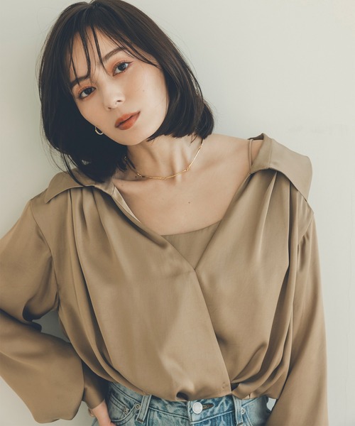 Yahoo!オークション - 「anuans」 長袖ブラウス SMALL ベージュ レディ...