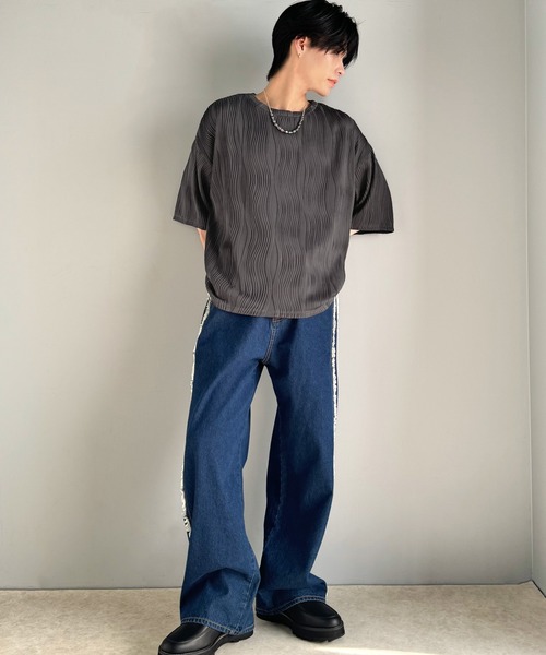 classicalelf tシャツ 涼しくキマる、大人のリラックス。オーバーサイズウェーブ柄ジャガード半袖Tシャツ（メンズ） メンズ : ZOZOTOWN Yahoo!店 - 通販 ...