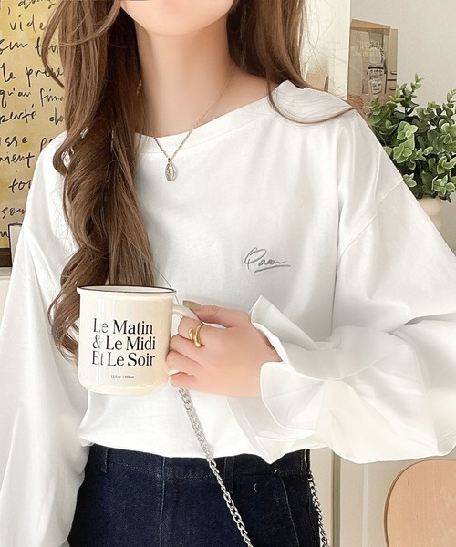 classicalelf tシャツ 愛らしさを纏った。綿100％英字胸刺繍キャンディースリーブシルケットカットソー(長袖) レディース : ZOZOTOWN Yahoo!店 - 通販 ...