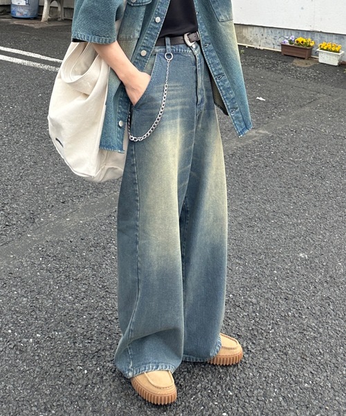 Yahoo!オークション - 「ADAMASTE」 加工デニムパンツ LARGE ブルー メ...