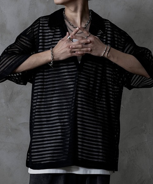 INTER FACTORY シャツ ファッションインフルエンサー しの - Mesh Lace Sheer Skipper Shirt ...