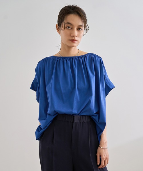 ROPE'（ロペ） tシャツ 「洗える」クリア天竺ギャザー半袖プルオーバー