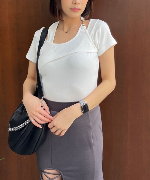 SPIRALGIRL tシャツ Tシャツ ビット付きアシメホルターピグメントリブトップス レディース : ZOZOTOWN Yahoo!店 - 通販 - Yahoo!ショッピング